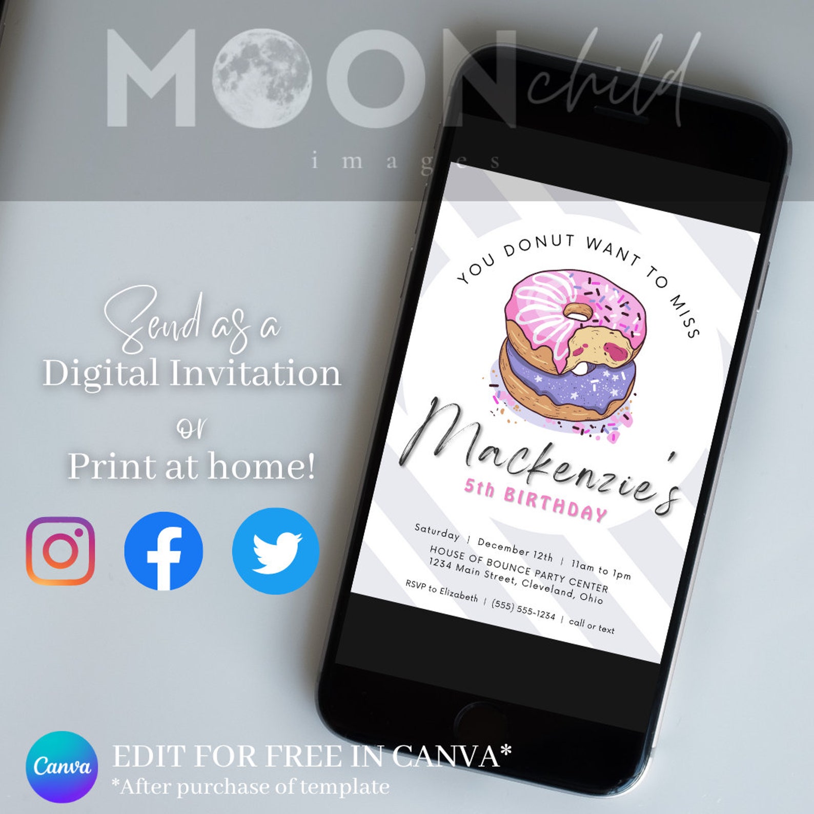 Editable Donut Invitation - Canva Template - Etsy