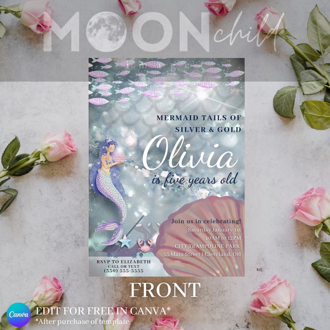 Editable Mermaid Invitation - Canva Template - Etsy