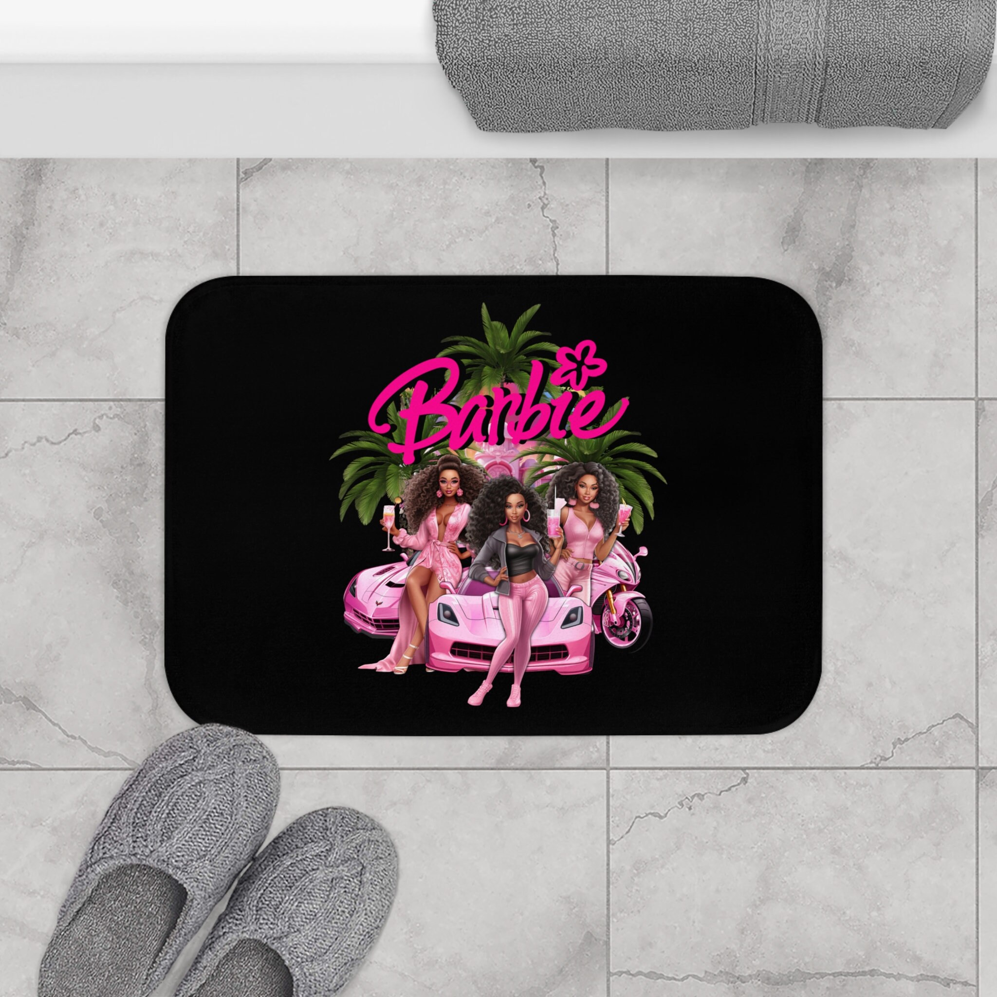 Melanin Bath Mat Barbie Guest Bathroom Girls Bath Pink and Black - Etsy