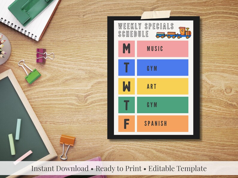 School Specials Schedule Printable • Editable Canva Template • Kids ...