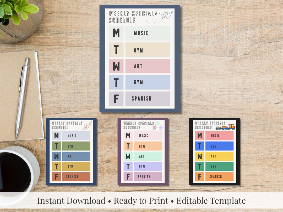 School Specials Schedule Printable • Editable Canva Template • Kids ...