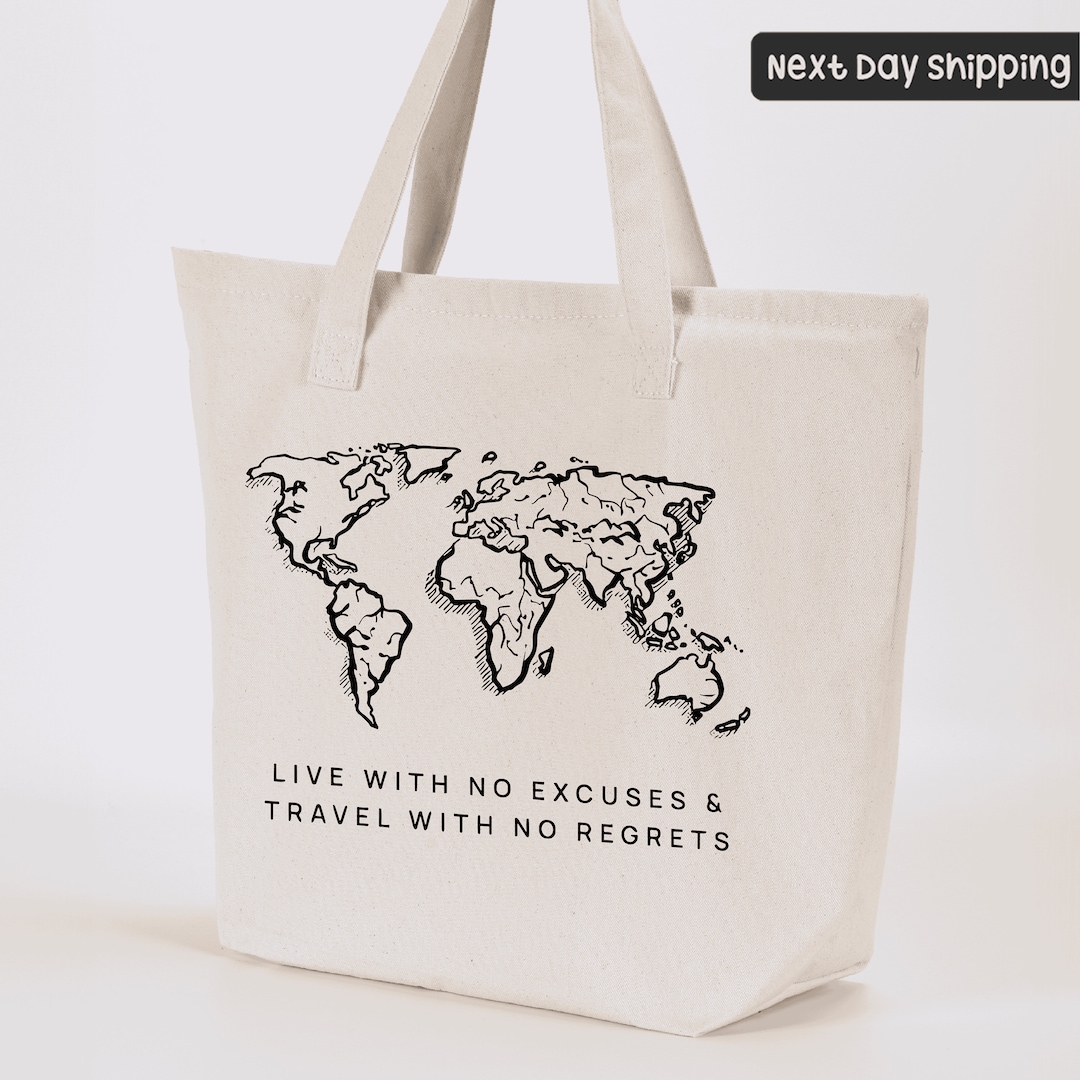 World Map Tote Bag, World Map Canvas Tote Bag for World Traveler ...