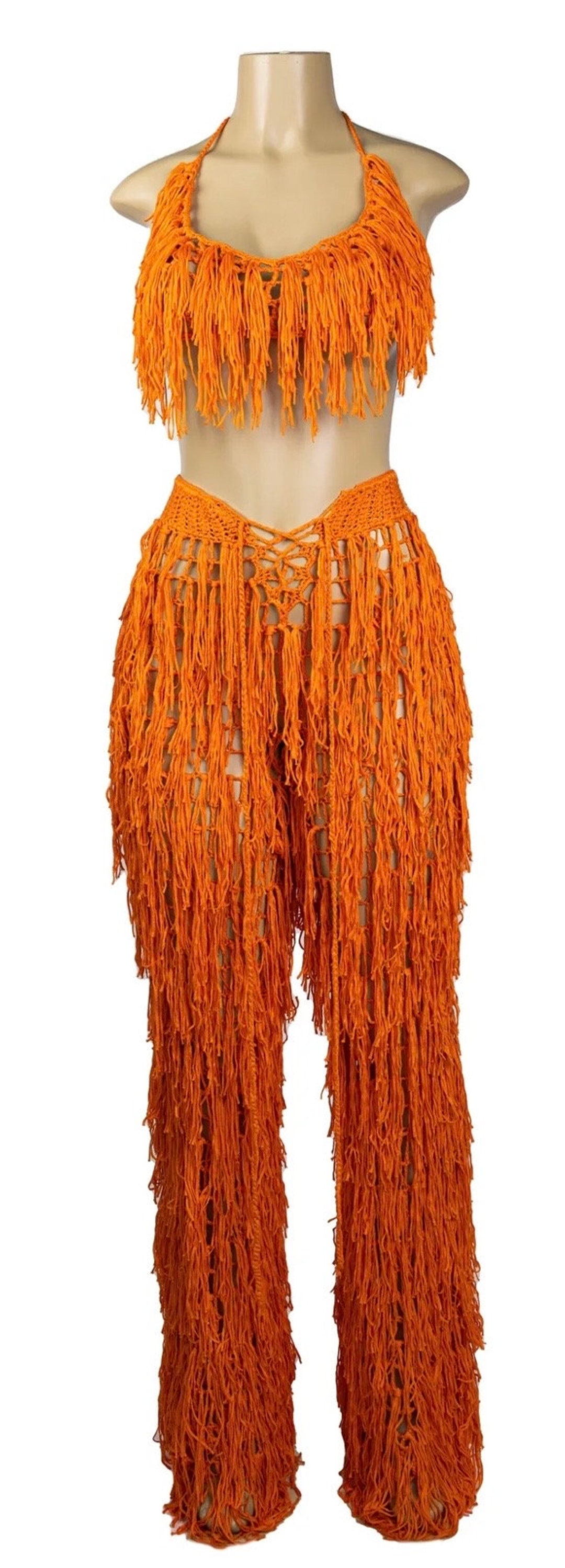 Crochet Mesh Fringe Pants and Top Set for Women Festival - Etsy