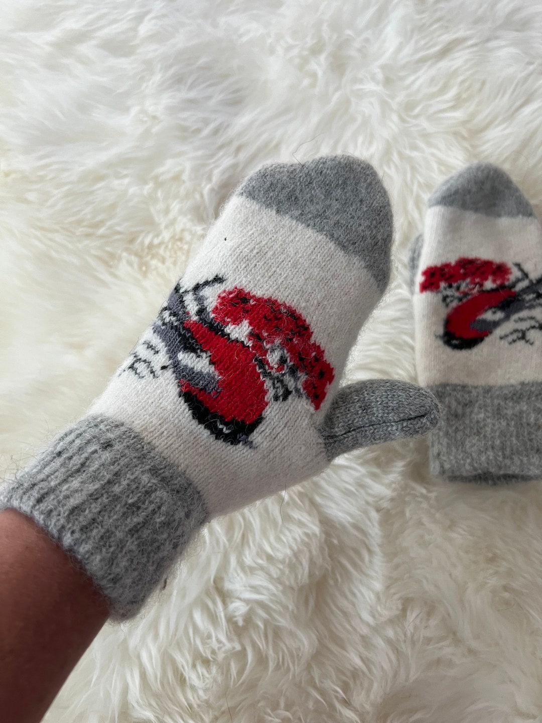 Very Warm Sheep Wool Knitted Mittens - Etsy