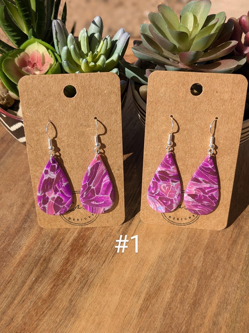 Purple Marble Handmade Polymer Clay Earrings - Etsy