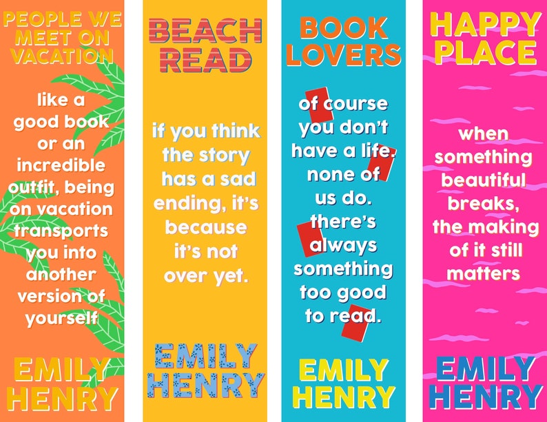 Set of 4 Emily Henry-inspired Digital Bookmarks | Literary Bookmark ...