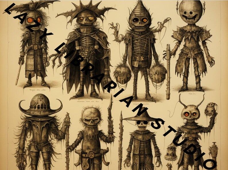 Halloween Creature Line up Digital Paper, Pack of 10, Spooky Gothic ...