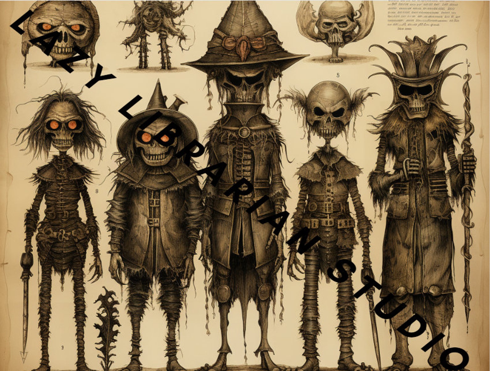 Halloween Creature Line up Digital Paper, Pack of 10, Spooky Gothic ...