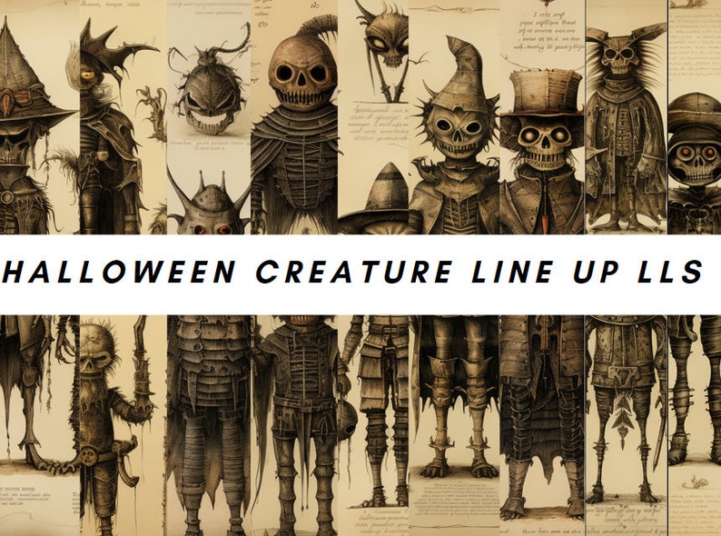 Halloween Creature Line up Digital Paper, Pack of 10, Spooky Gothic ...