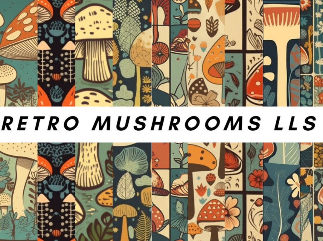 Retro Mushroom Prints, Pack of 10, Digital Download, Scrapbook Paper ...