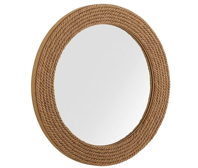 MDF Wood Jute Rope Mirror Rustic Nautical Wall Mount Mirror Coastal ...
