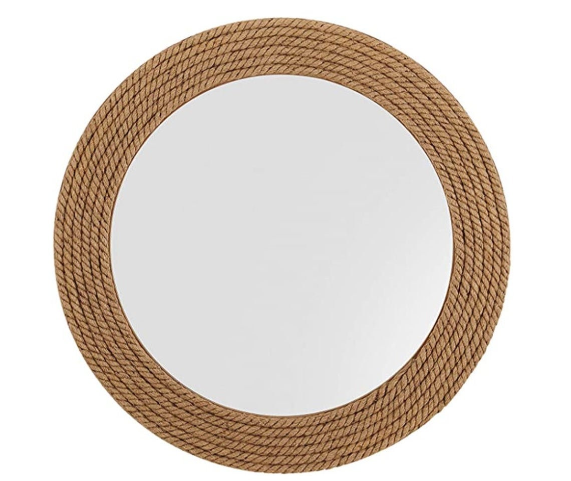 MDF Wood Jute Rope Mirror Rustic Nautical Wall Mount Mirror Coastal ...