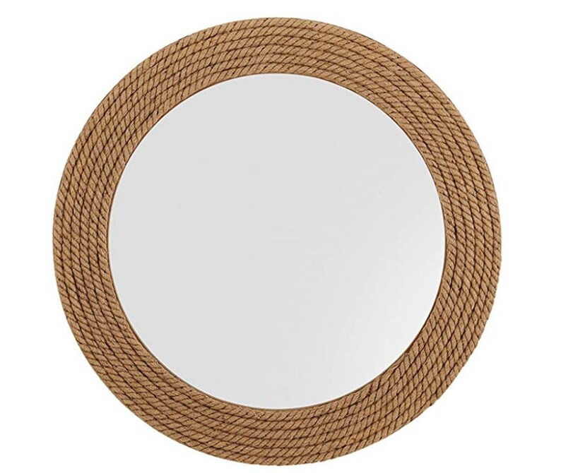 MDF Wood Jute Rope Mirror Rustic Nautical Wall Mount Mirror Coastal ...