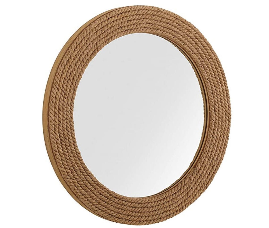 MDF Wood Jute Rope Mirror Rustic Nautical Wall Mount Mirror Coastal ...