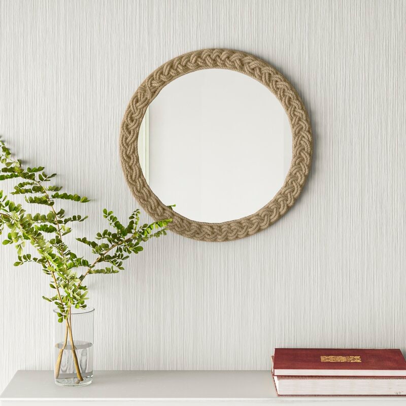 MDF Wood Jute Rope Mirror Rustic Nautical Wall Mount Mirror Coastal ...