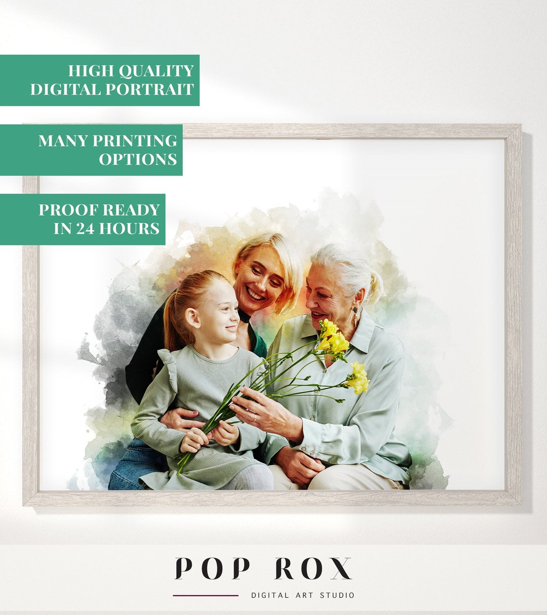 Custom Art Print From Photo, Memorial Gift, Watercolor Portrait ...