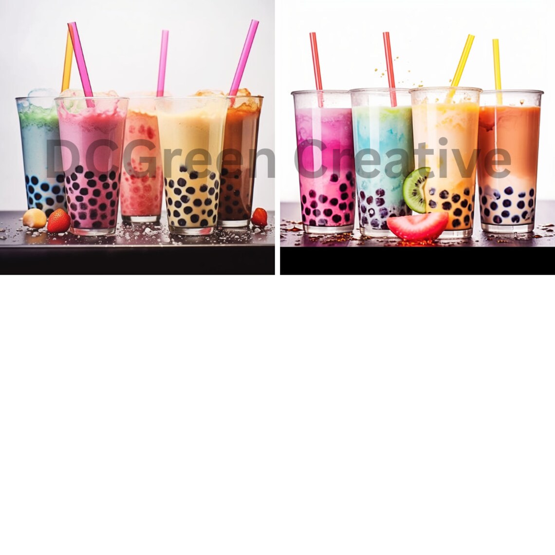 Watercolor Bubble Tea Summer Multi Drinks With Fruit and Boba Clipart ...