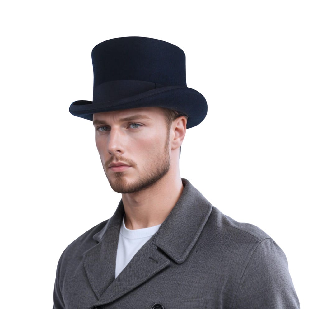 Navy Blue Stiff Wool Felt Top Hat Victorian Style Top Hat for Men ...