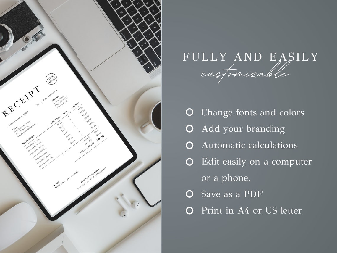 Receipt Template | Receipt for Small Business | Editable Receipt ...