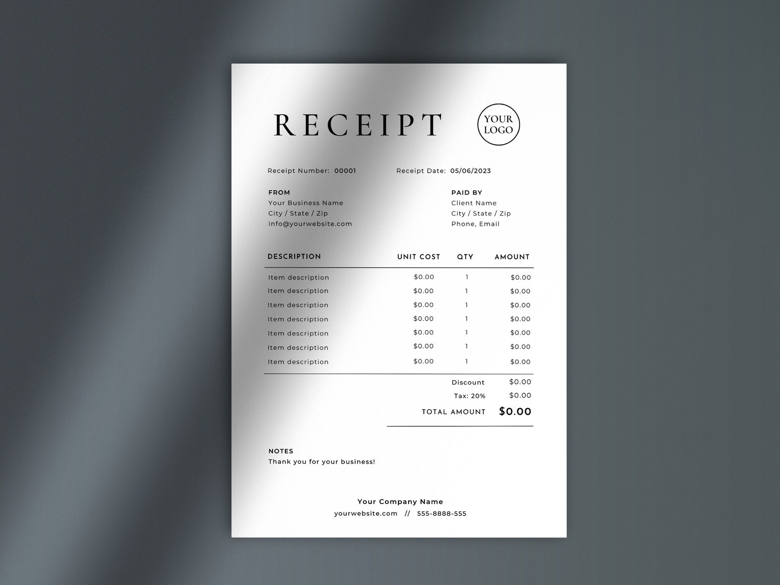Receipt Template | Receipt for Small Business | Editable Receipt ...