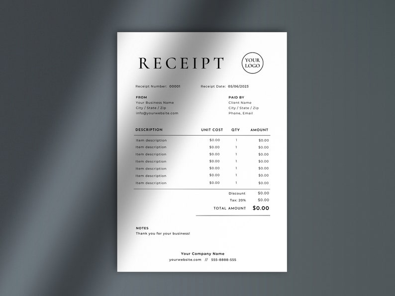 Receipt Template | Receipt for Small Business | Editable Receipt ...