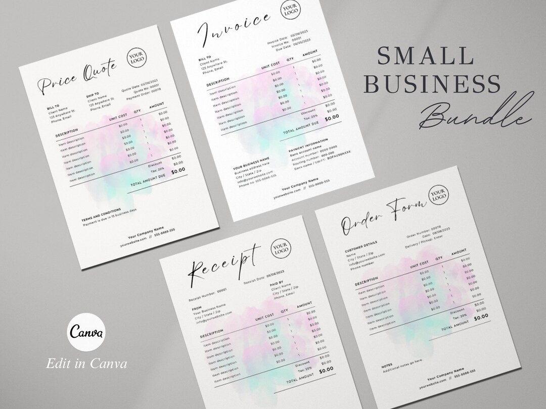 Business Template Bundle | Invoice Template | Editable Receipt Template ...