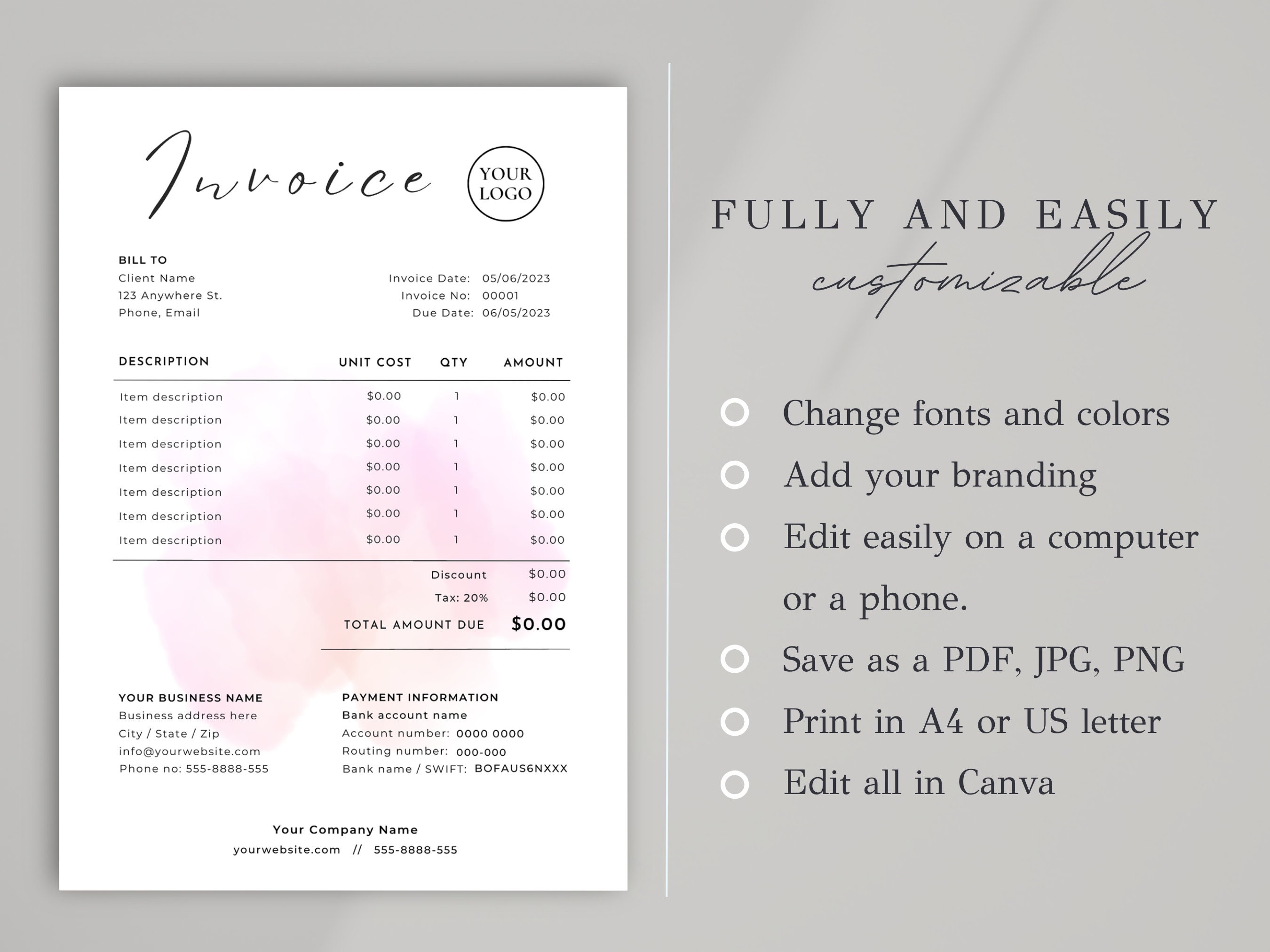 Invoice Receipt Receipt Canva Template Bundle Editable Receipt and ...