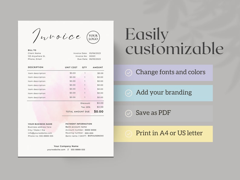 Invoice Receipt in Google Docs | Receipt Template Bundle | Editable ...