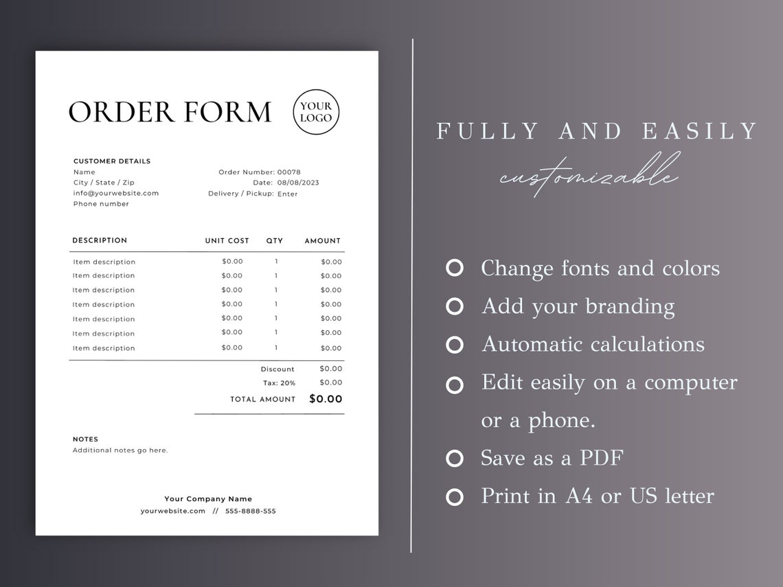 Editable Order Form Template Google Sheets | Order Form for Small ...