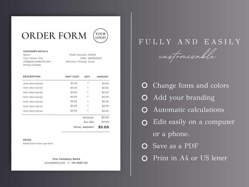 Editable Order Form Template Google Sheets Order Form for - Etsy