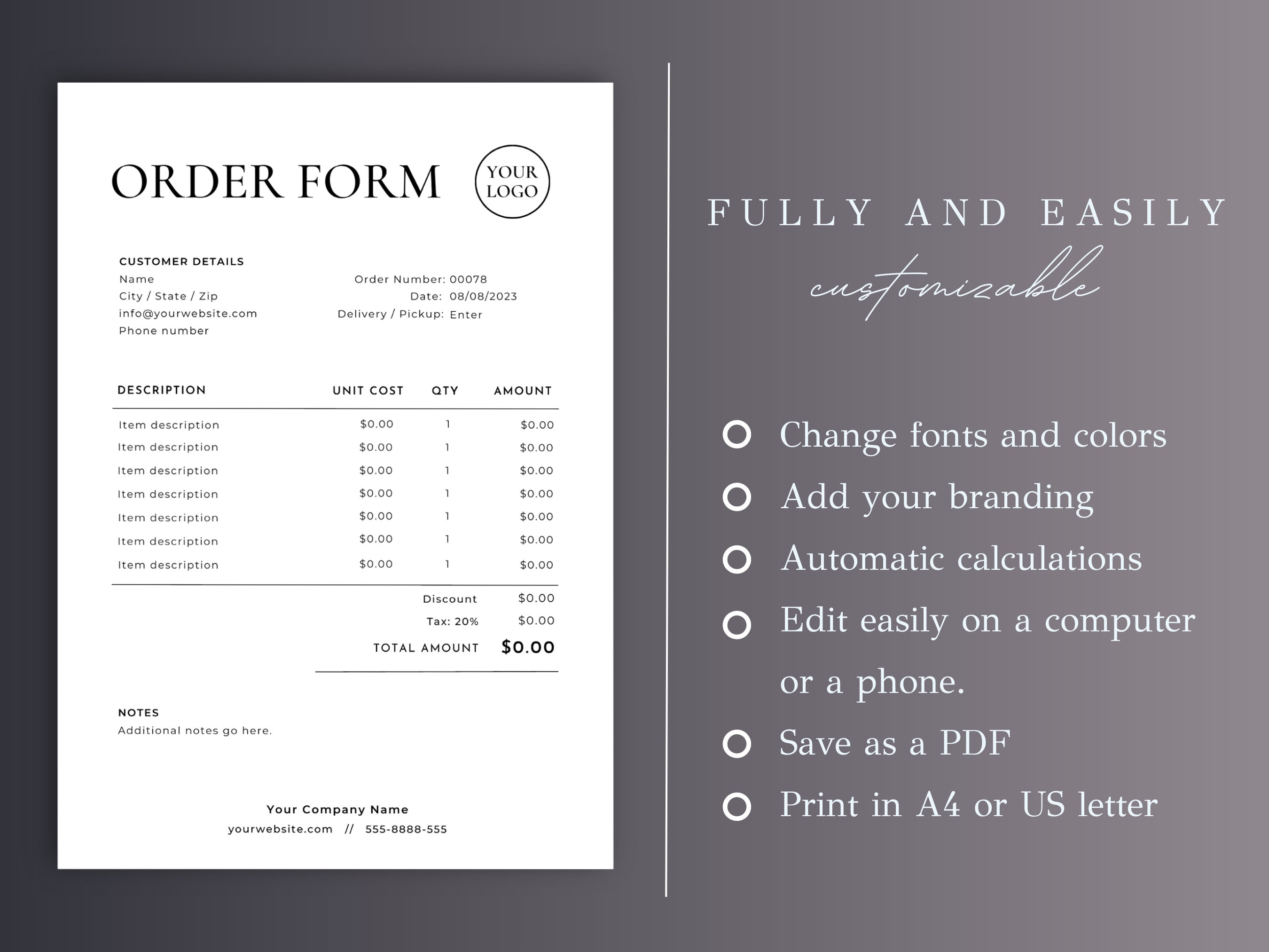Editable Order Form Template Google Sheets | Order Form for Small ...