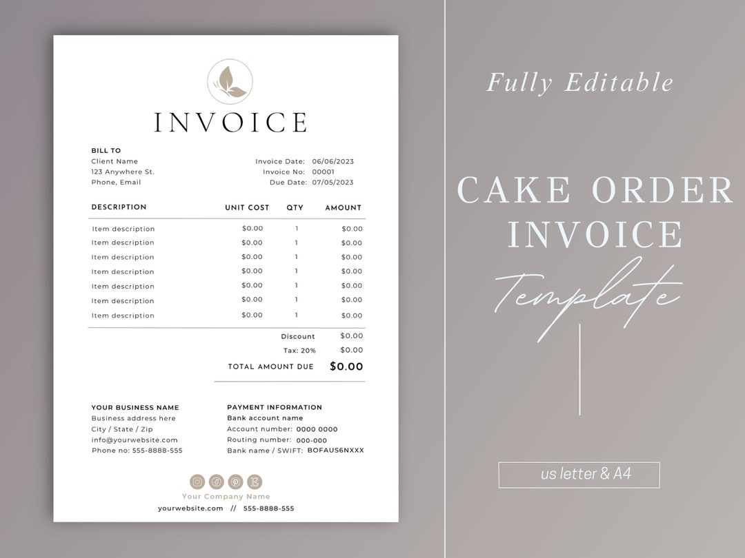 Cake Order Invoice Invoice Template Editable Invoice - Etsy