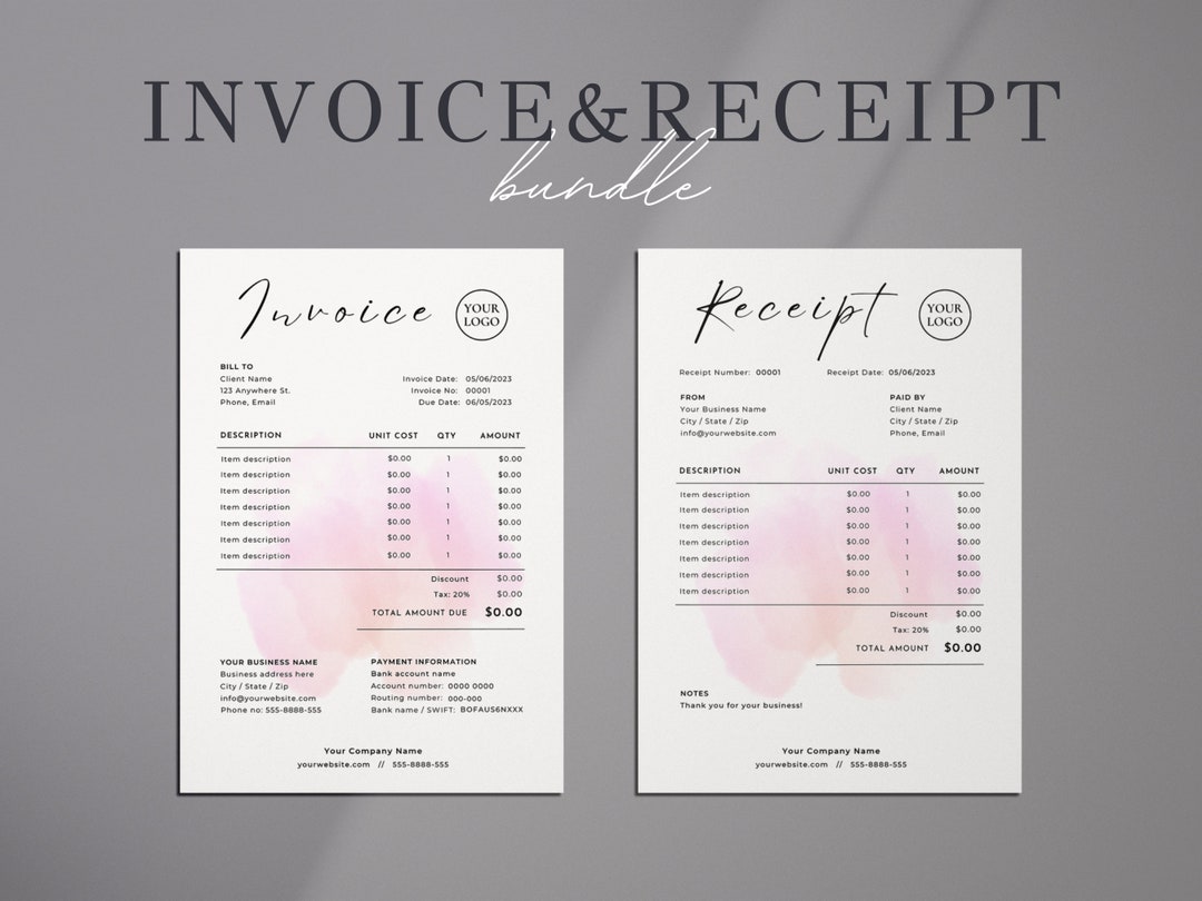 Invoice Receipt | Receipt Canva Template Bundle | Editable Receipt and ...