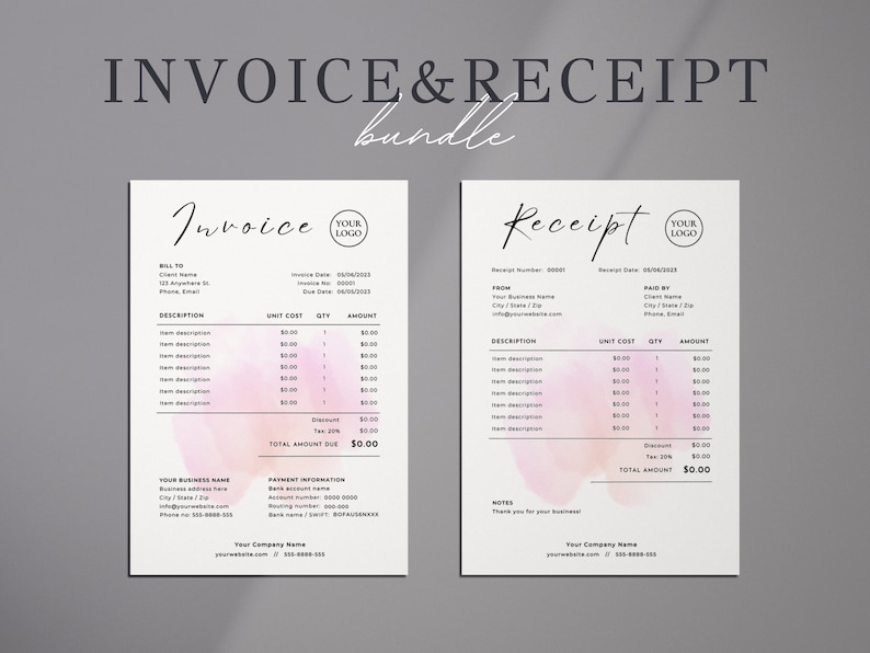 Invoice Receipt Receipt Canva Template Bundle Editable - Etsy