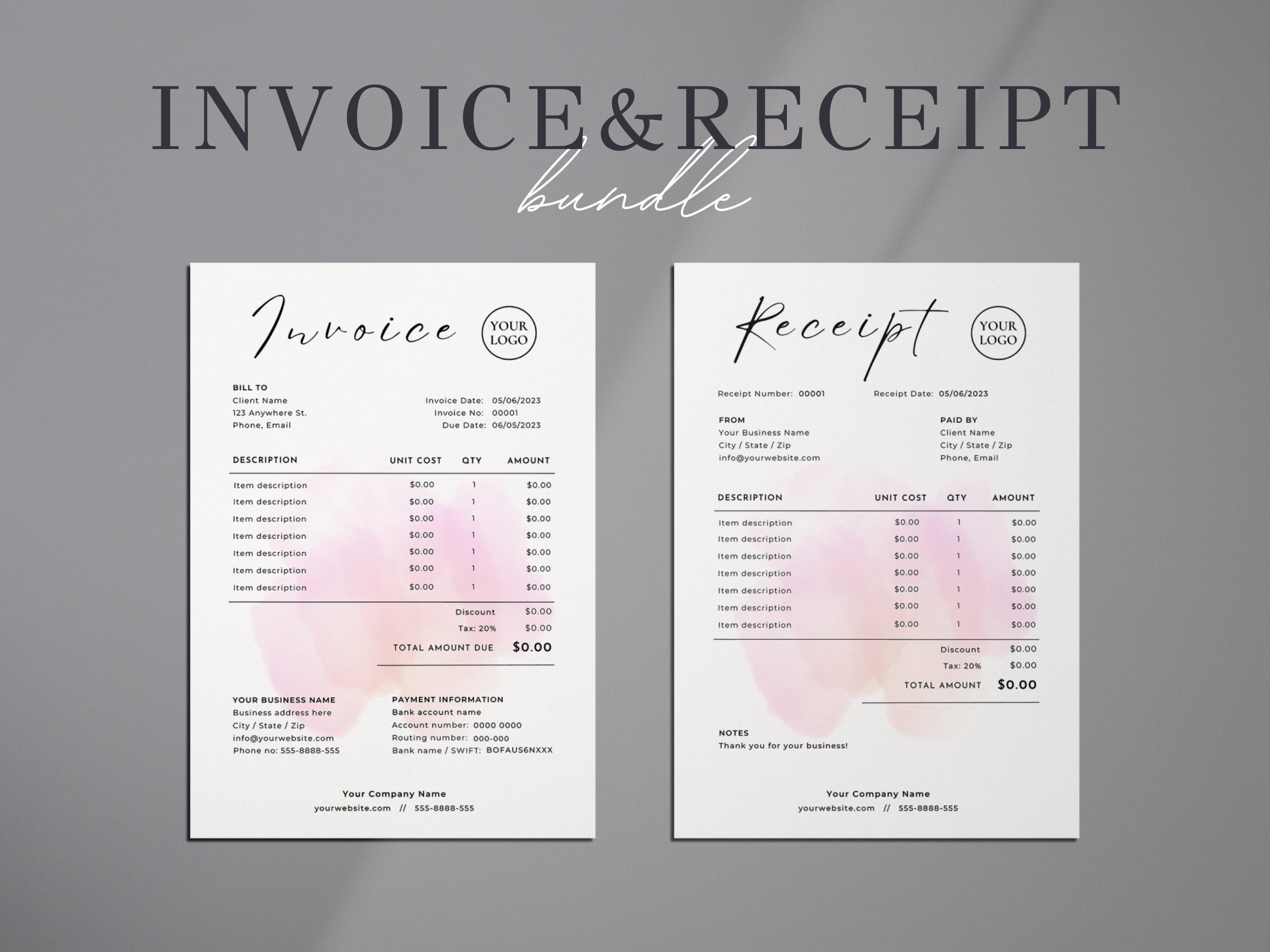 Invoice Receipt Receipt Canva Template Bundle Editable - Etsy
