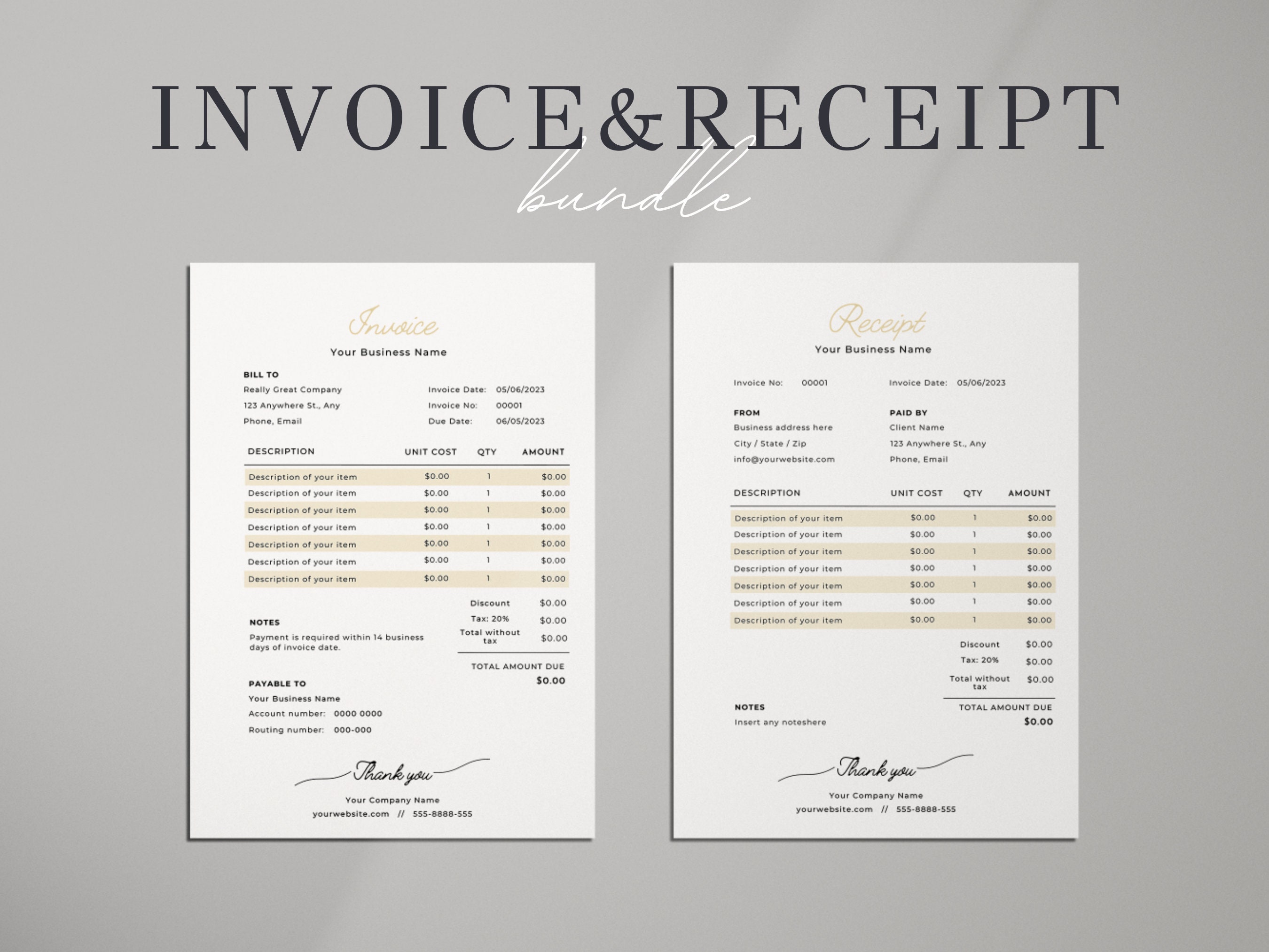 Invoice Receipt Receipt Canva Template Bundle Editable Receipt and ...