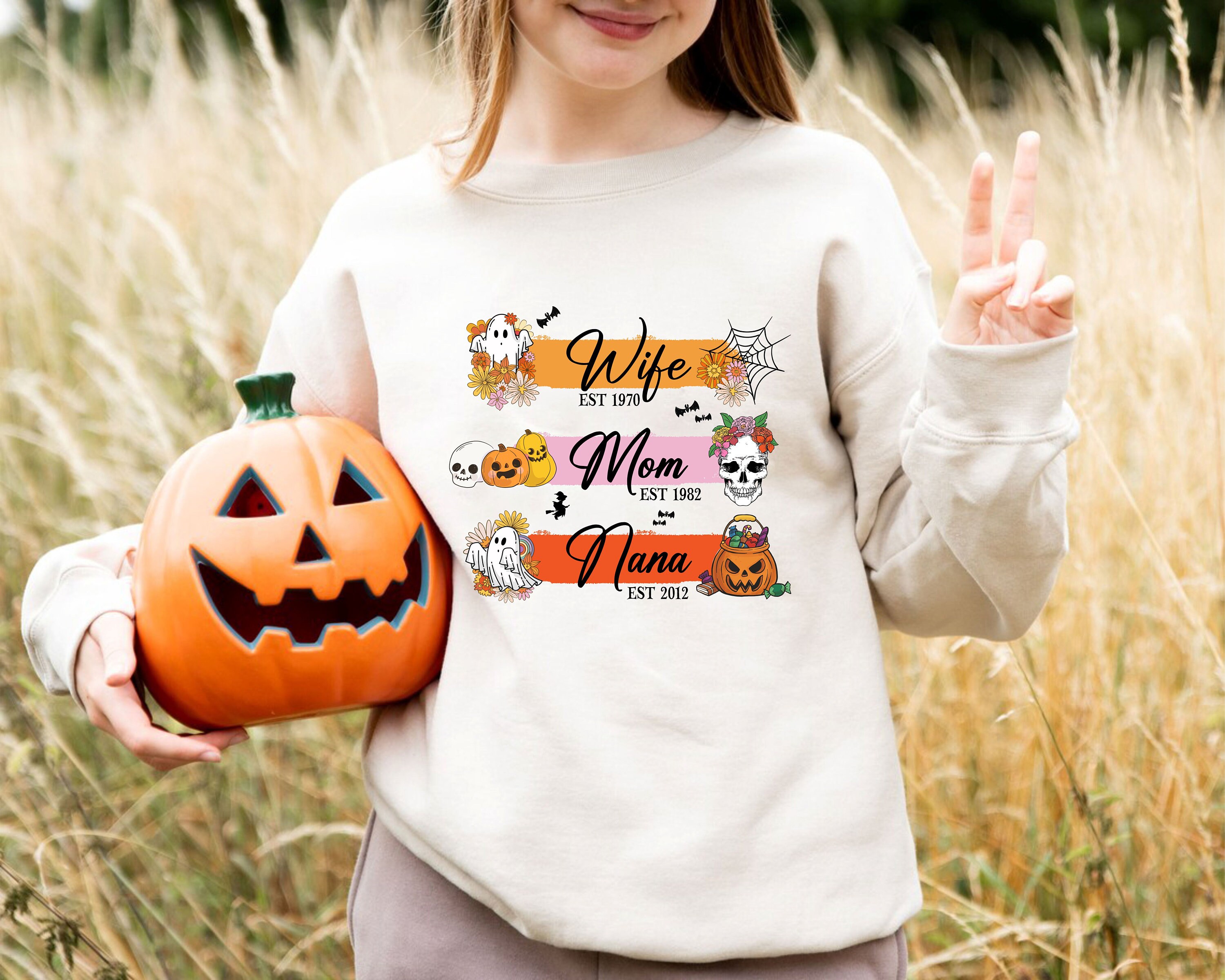 Personalized Wife Mom Nanny Sweatshirt, Cute Ghouls, Pumpkin and Ghost ...