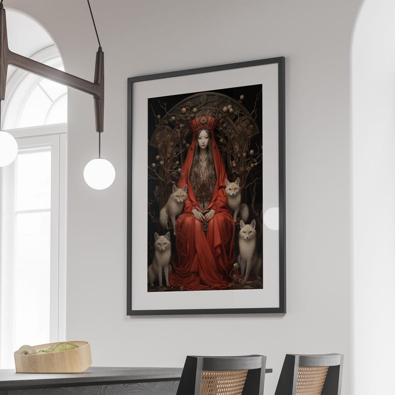 Inari Okami Japanese Goddess of Rice and Foxes, Renaissance Wall Art ...