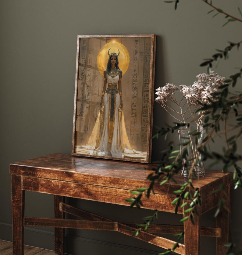 Hathor Poster Art Nouveau Print, Egyptian Goddess of Love, Music and ...