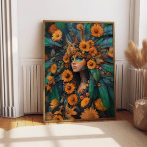 Xochiquetzal Aztec Goddess of Beauty, Flowers and Love, Fantasy Wall ...