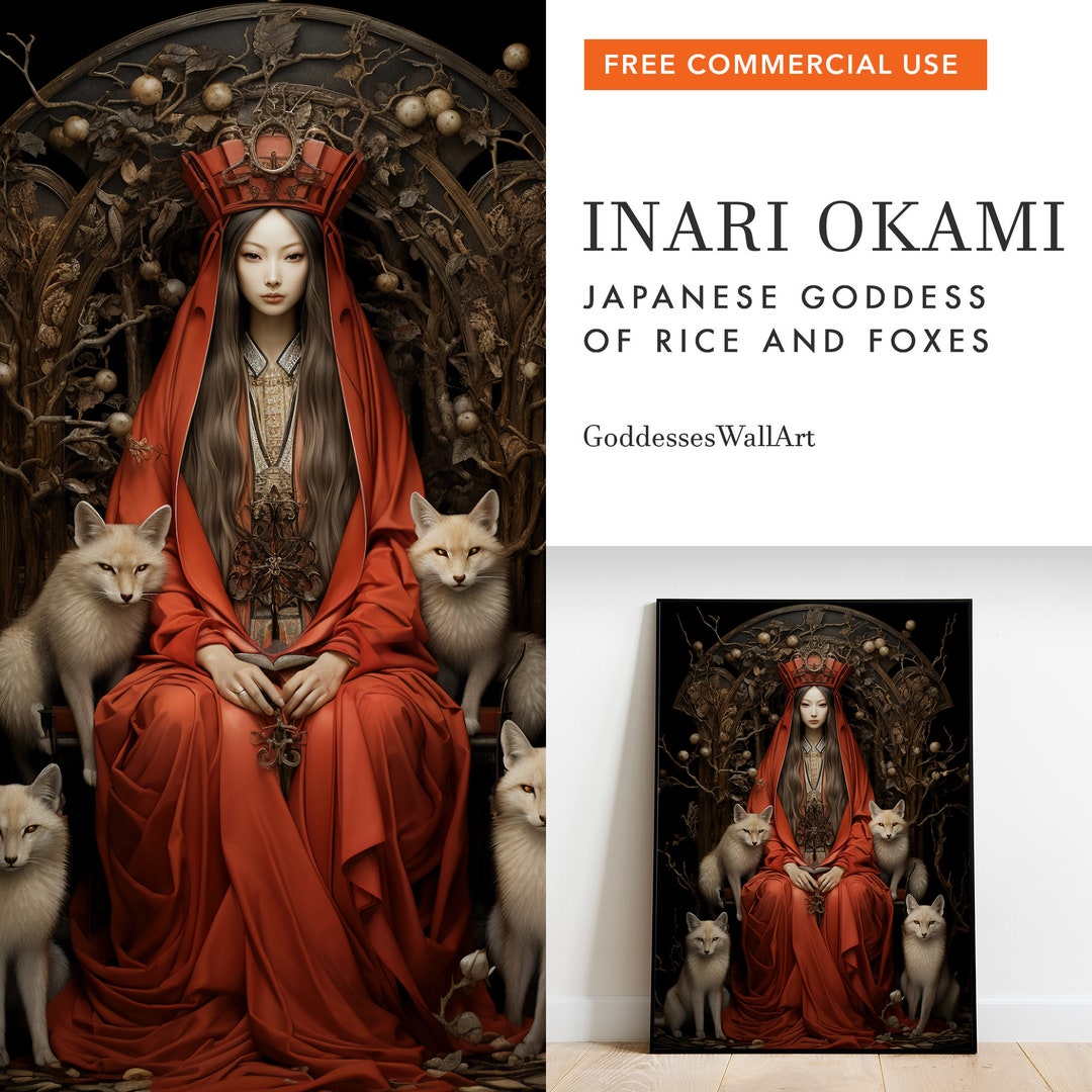 Inari Okami Japanese Goddess of Rice and Foxes, Renaissance Wall Art ...
