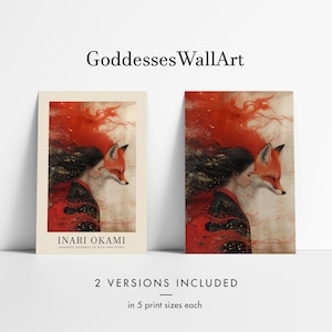 Inari Okami Japanese Goddess of Rice and Foxes, Tonalism Style, Shinto ...