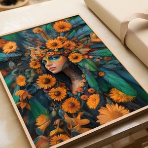Xochiquetzal Aztec Goddess of Beauty, Flowers and Love, Fantasy Wall ...