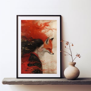 Inari Okami Japanese Goddess of Rice and Foxes, Tonalism Style, Shinto ...