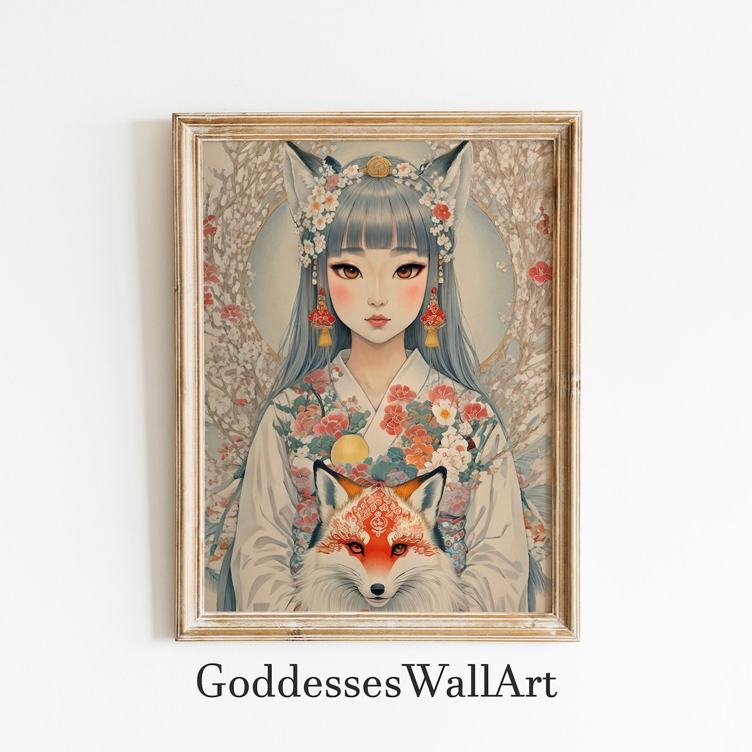 Inari Okami Poster, Japanese Goddess of Rice and Foxes, Shinto, Kitsune ...