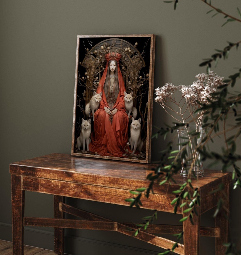 Inari Okami Japanese Goddess of Rice and Foxes, Renaissance Wall Art ...