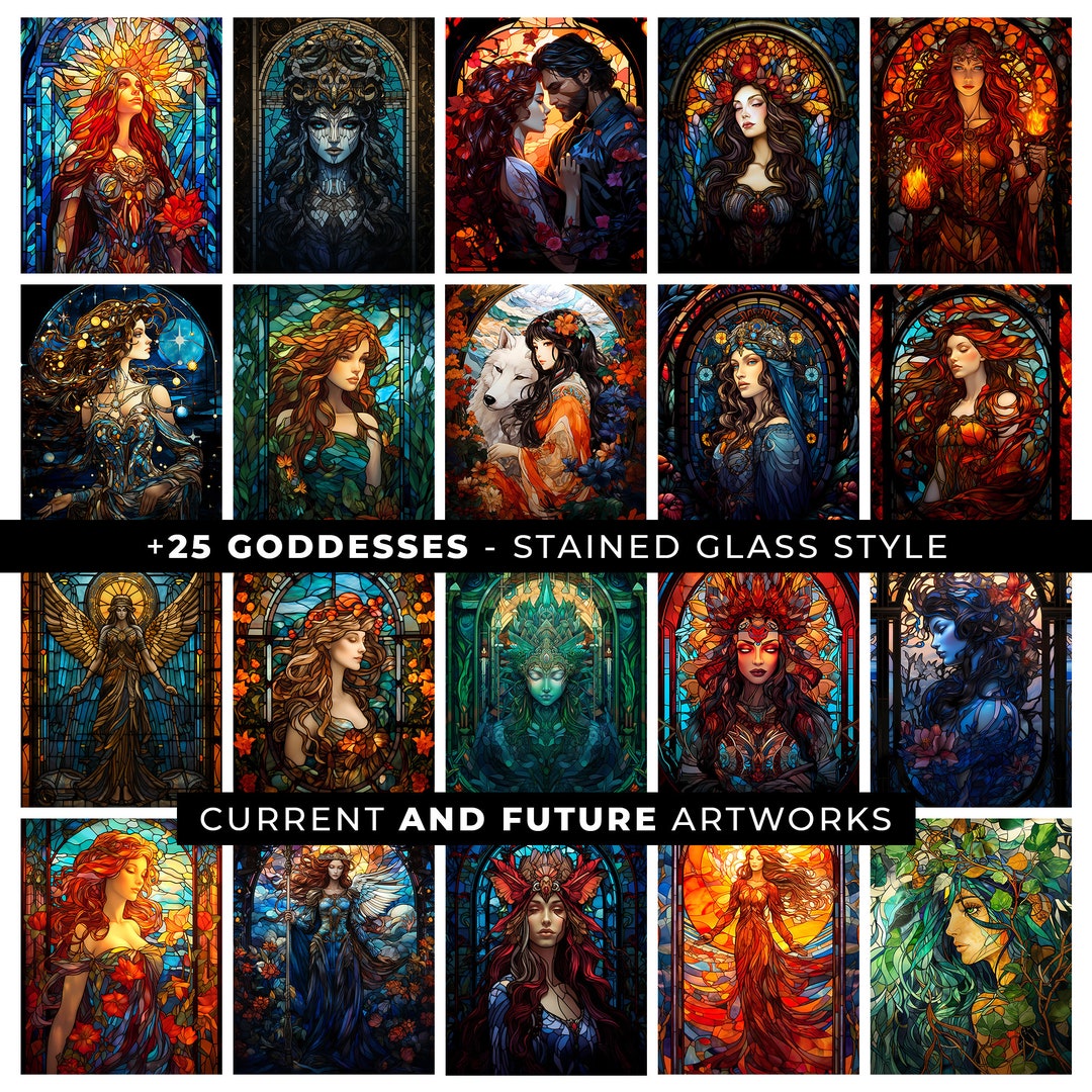 Stained Glass Style Göttinnen Kunst, Bundle Digital Art Set Print ...