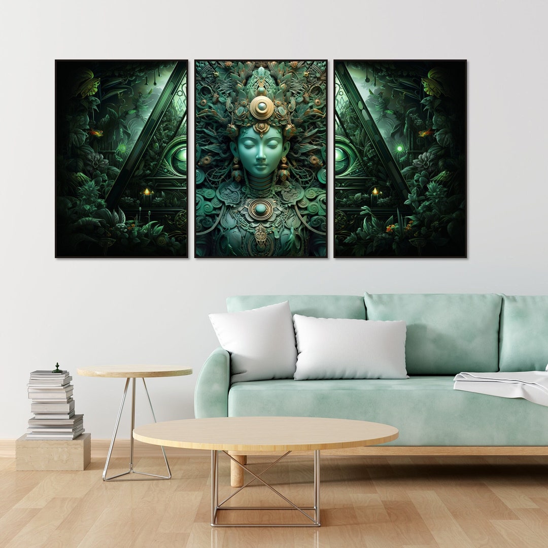 Green Tara Triptych Wall Art, Wall Art Set of 3 Prints, Buddhist ...
