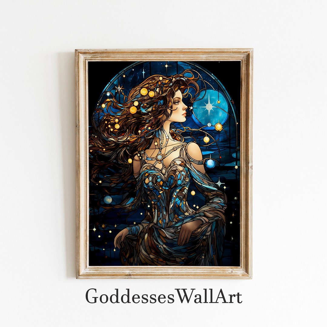 Selene Greek Goddess of the Moon, Wall Art Stained Glass Painting Style ...