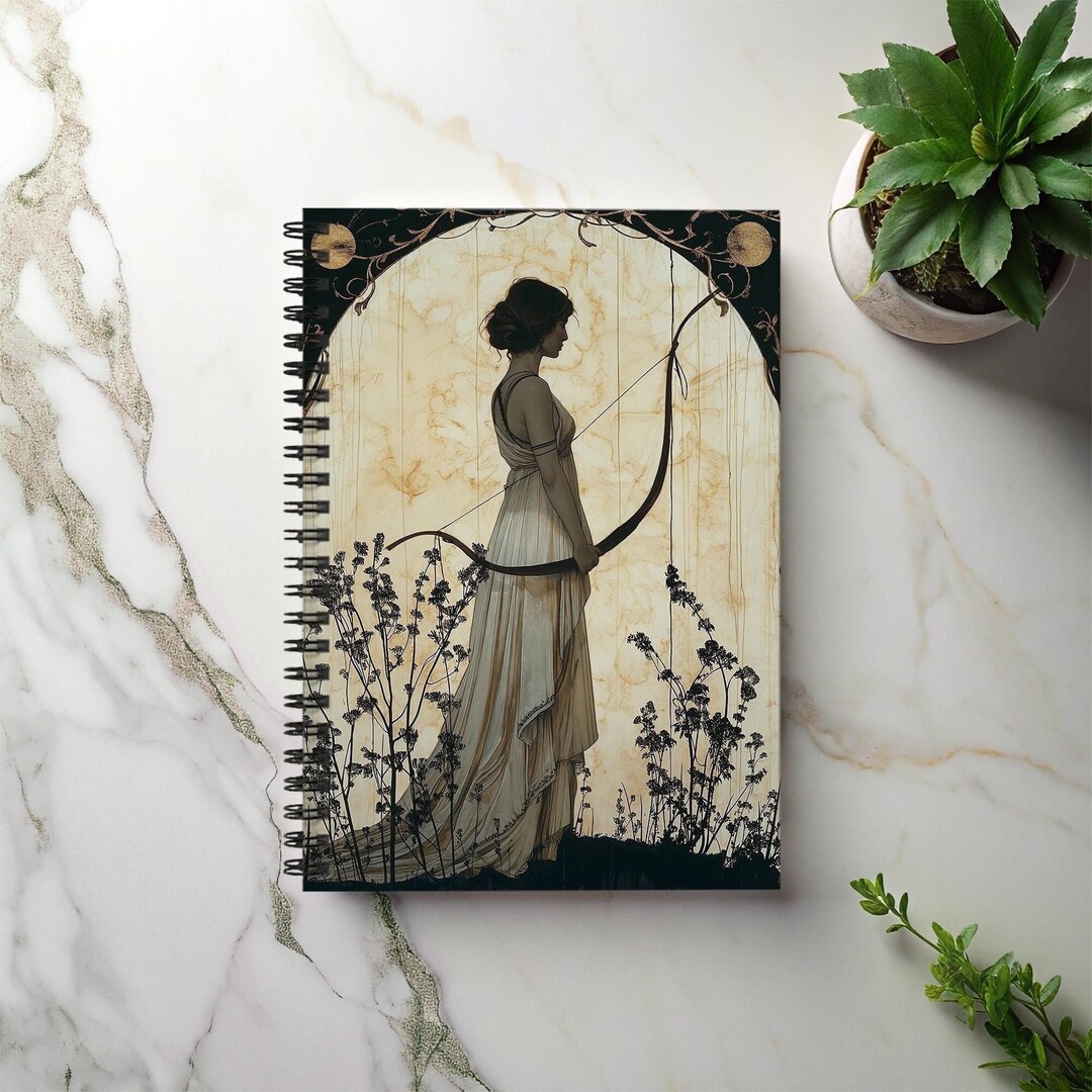 Greek Mythology Spiral Notebook, Goddess Artemis Art Nouveau Print ...